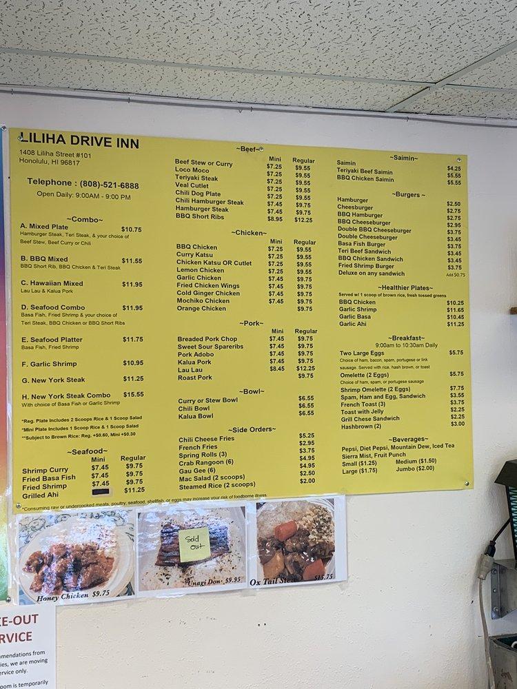 Menu at Liliha Drive Inn BBQ, Honolulu