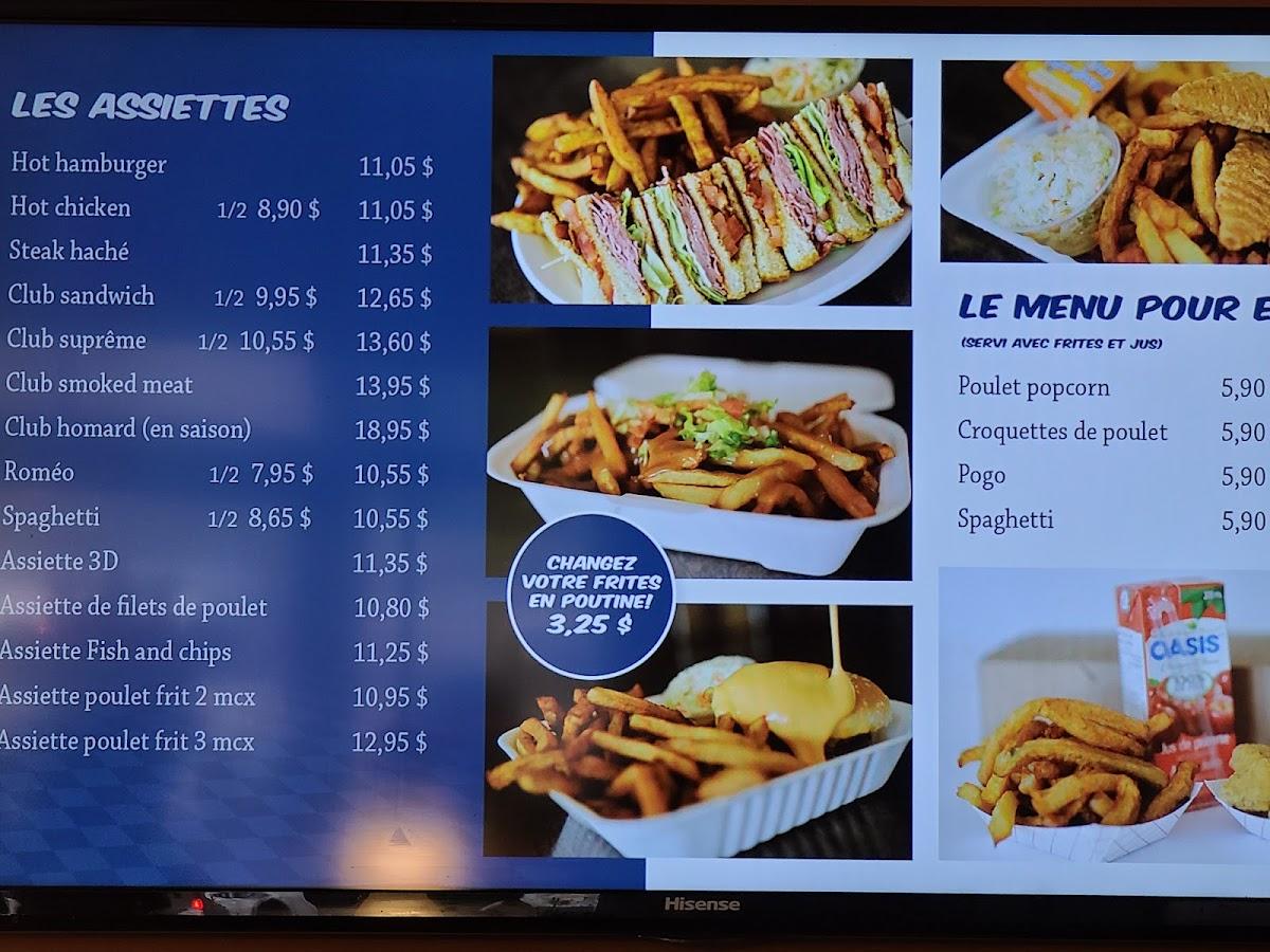 Menu au Snack Bar D'Amours, Rivière-du-Loup