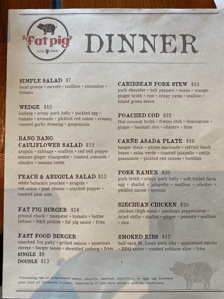 Menu at The Fat Pig pub & bar, Sandpoint