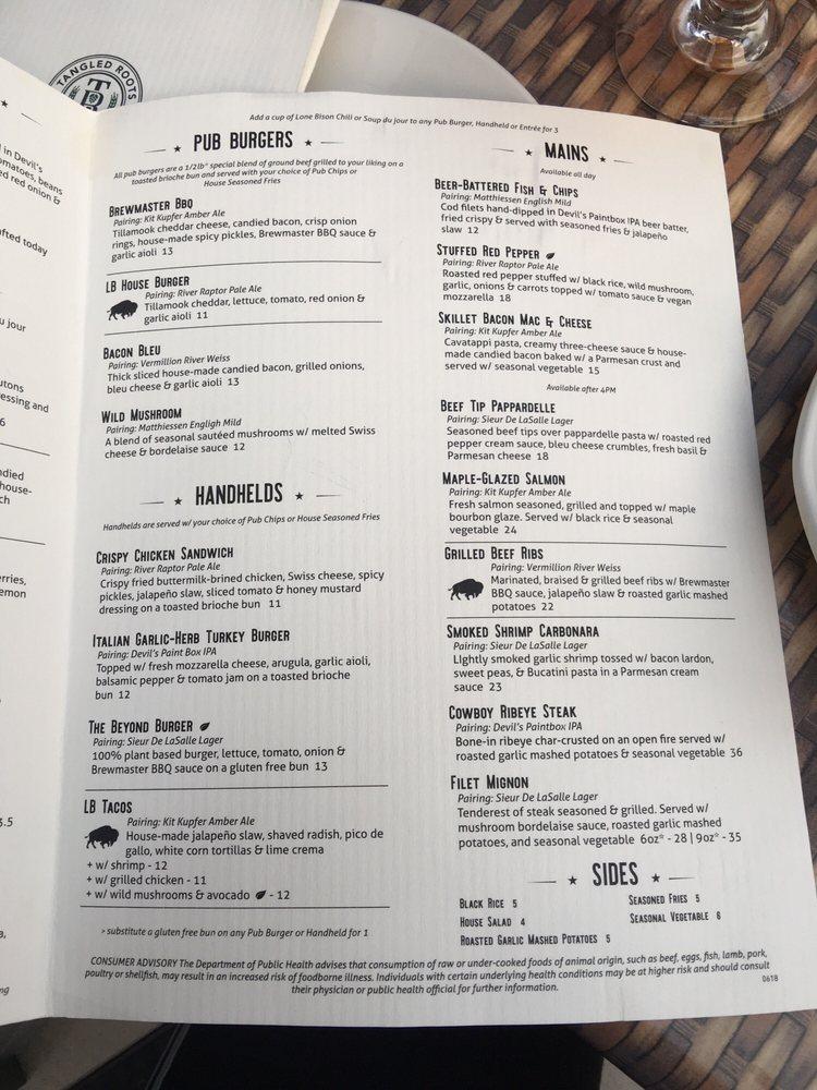 Menu at The Lone Buffalo by Tangled Roots Brewing Company desserts, Ottawa