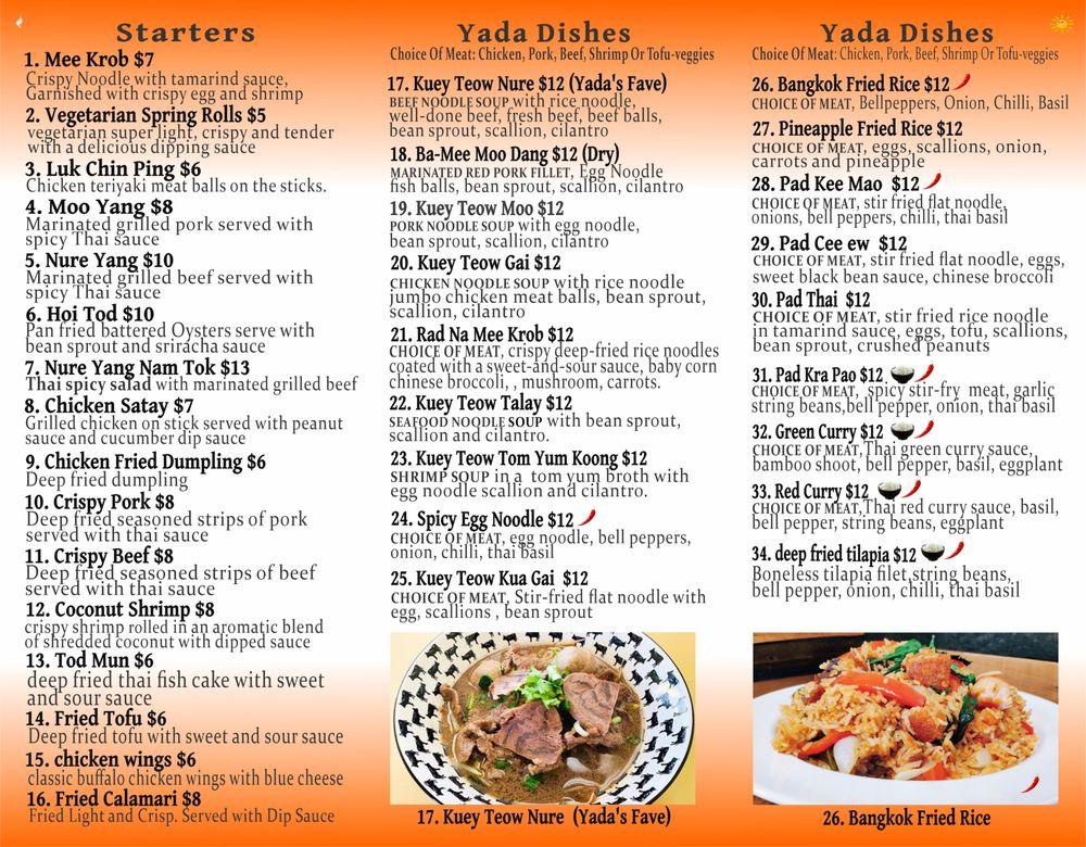 Menu at Yada Noodle House restaurant, Bergenfield