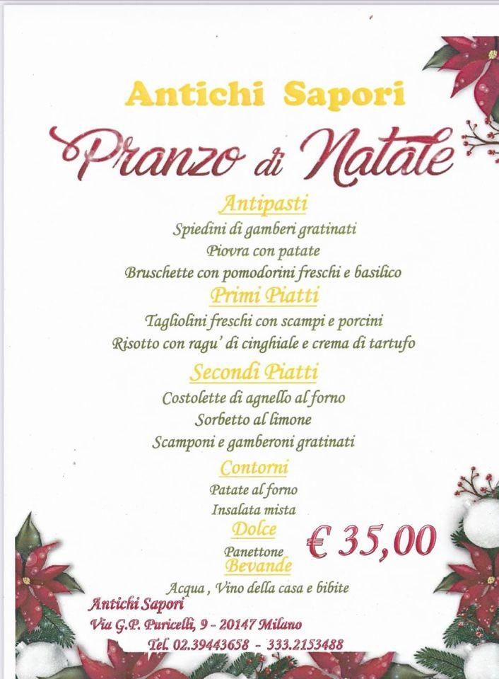 Menu at Antichi Sapori restaurant, Milan, Via Privata Gian Pietro Puricelli