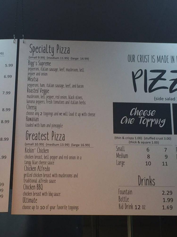 Menu at Bigg's Pizza and Grill pizzeria, Sweetwater