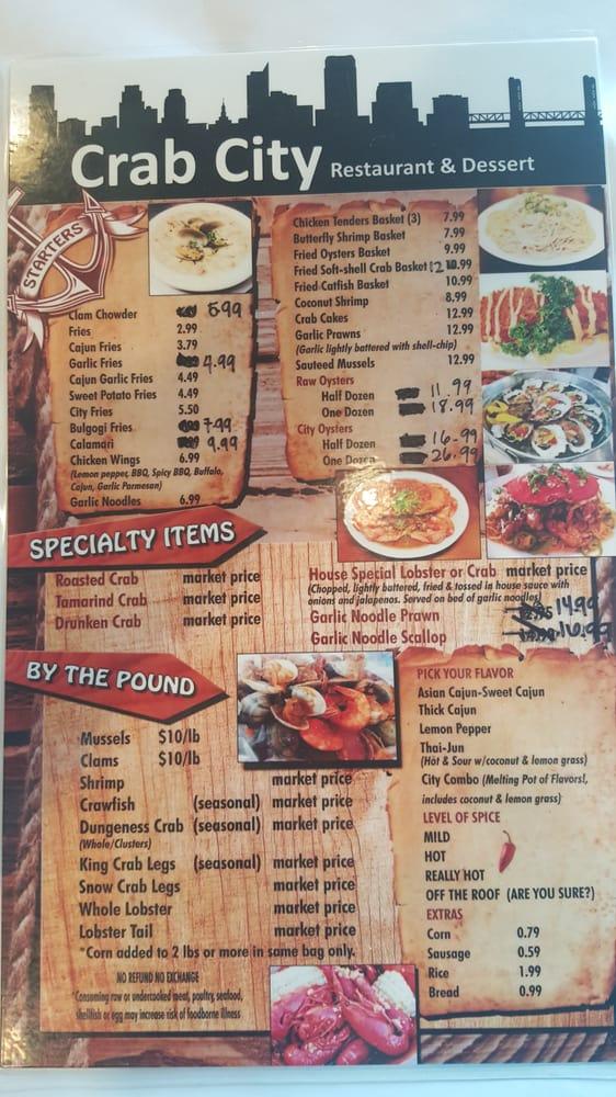 Menu at Crab City restaurant, Sacramento