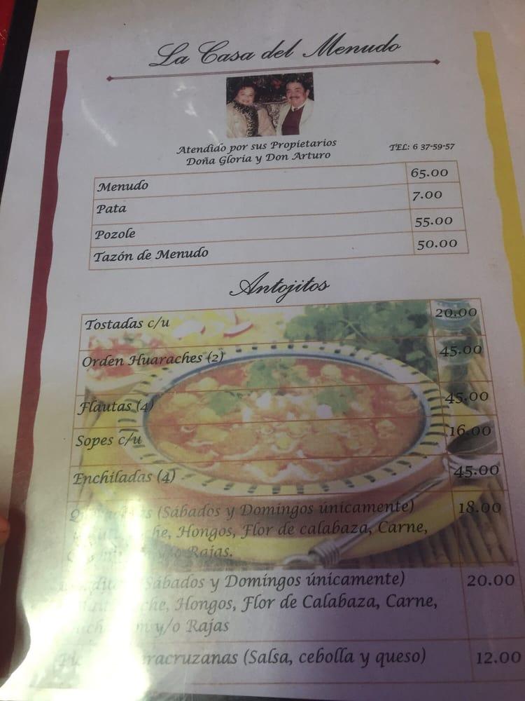 Menu at La casa del menudo restaurant, Tijuana, Av. Miraflores 500
