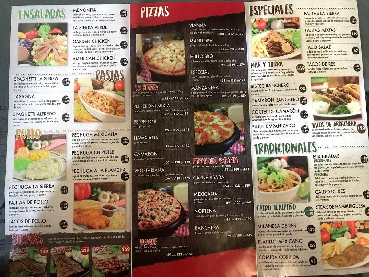 Menu at Pizzería La Sierra Km 19, Mexico