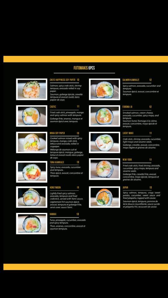 Menu at Saizen Sushi Bar, Montreal