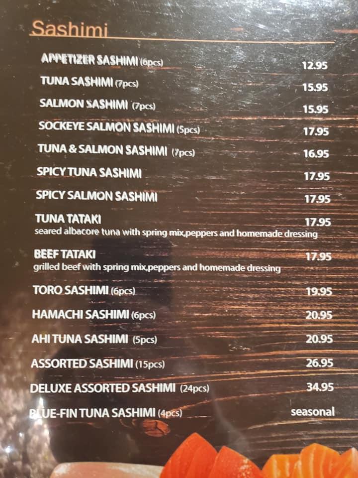 Menu at Sushi Wara restaurant, Comox