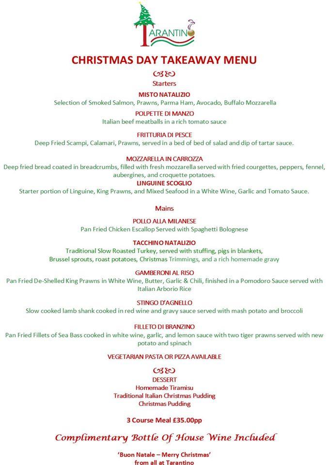 Menu at Tarantino restaurant, Hornchurch
