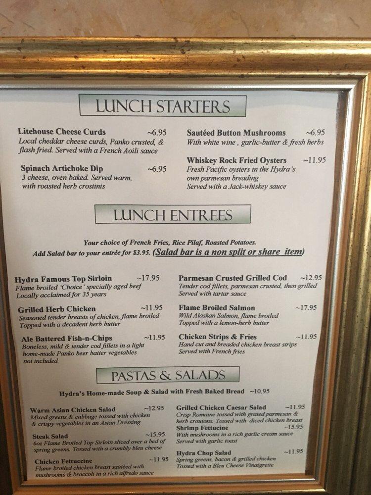 Menu at The Hydra Steakhouse, Sandpoint