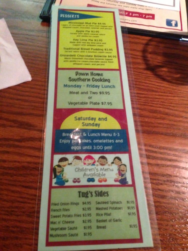 Menu at Tug's Casual Grill pub & bar, Memphis