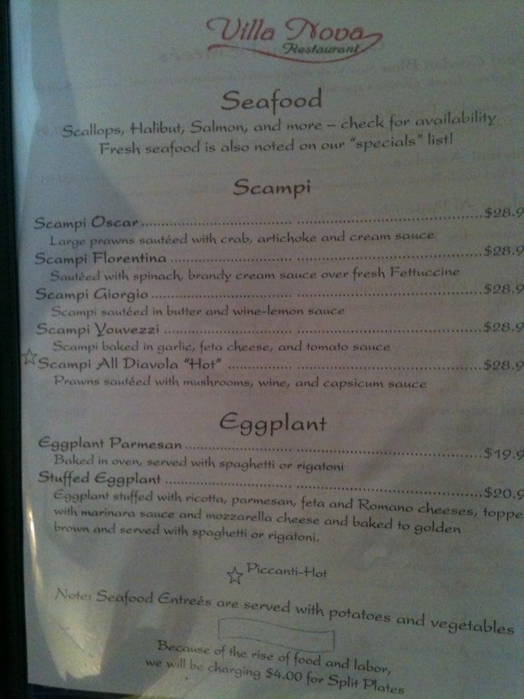 Menu at Villa Nova Restaurant, Anchorage