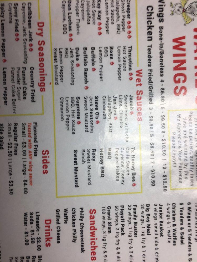 Menu at Wayne's Wings restaurant, San Antonio, Walzem Rd