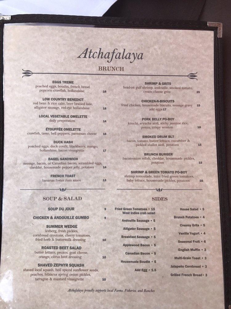 Menu at Atchafalaya restaurant, New Orleans, 901 Louisiana Ave