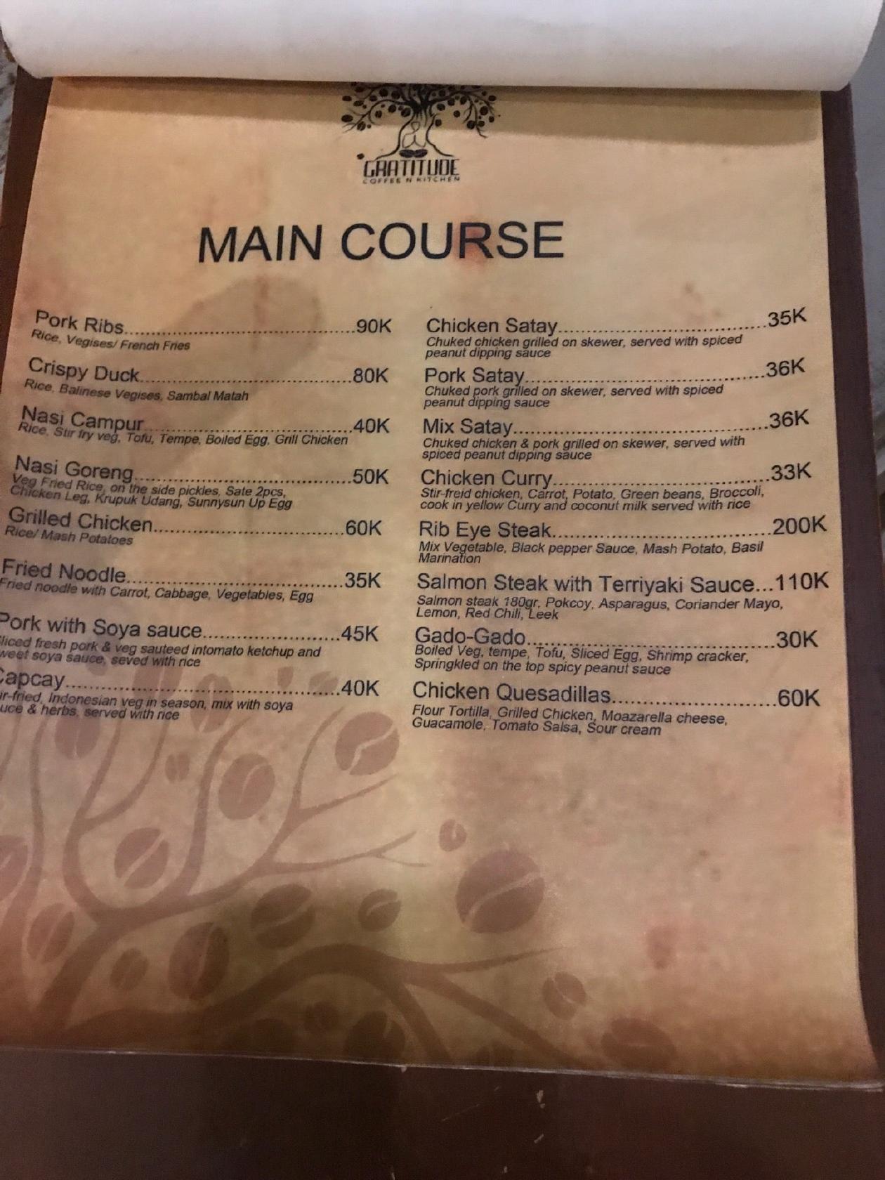 Menu at Gratitude Cafe Ubud, Ubud, Jl. Pestenanan