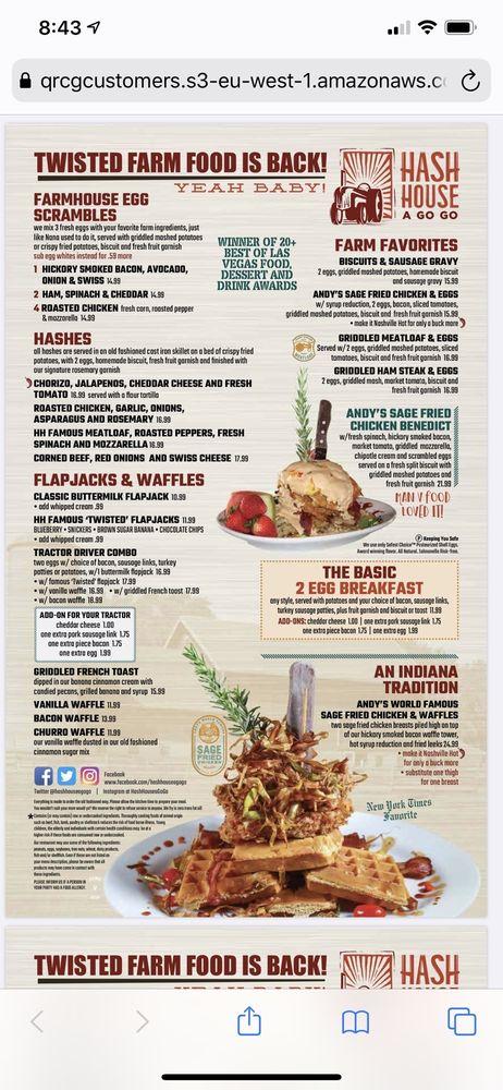 Menu at Hash House A Go Go at The LINQ restaurant, Las Vegas, S Las ...
