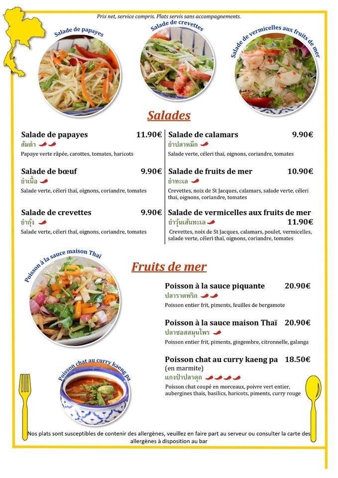 Menu au Muang Thaï restaurant, Colmar