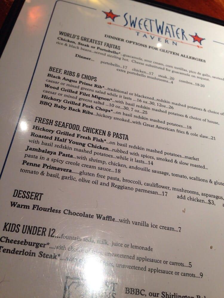 Menu at Sweetwater Tavern steakhouse, Merrifield