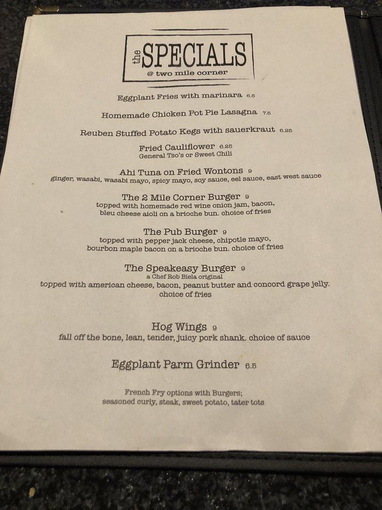 Menu at The Pub at Two Mile Corner, Middletown