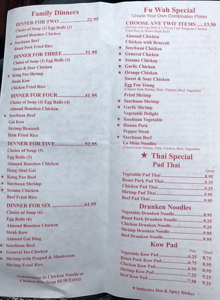 Menu at Wong's Fu Wah restaurant, Garden City