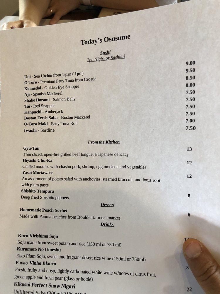 Menu at AOI Sushi & Izakaya restaurant, Boulder