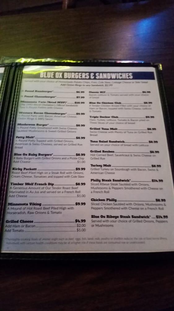Menu at Blue Ox Central pub & bar, Las Vegas, S Eastern Ave