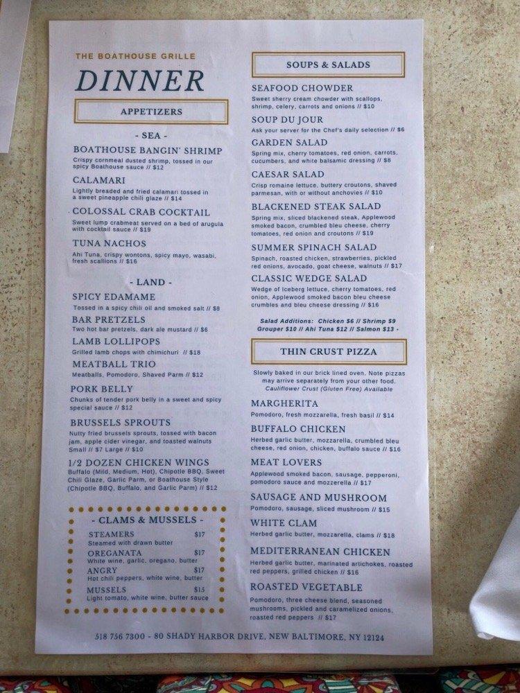 Menu at Boathouse Grille restaurant, New Baltimore