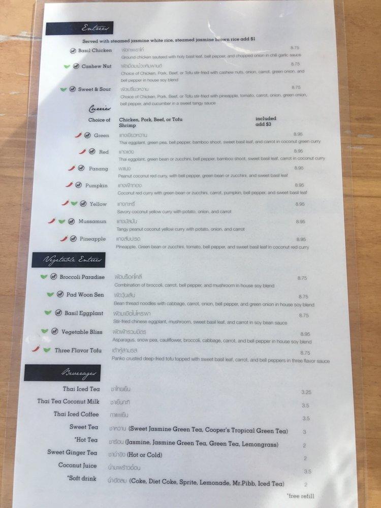 Menu at Busaba restaurant, Louisville