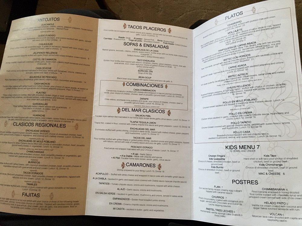 Menu at Casa Don Manuel restaurant, Wayne