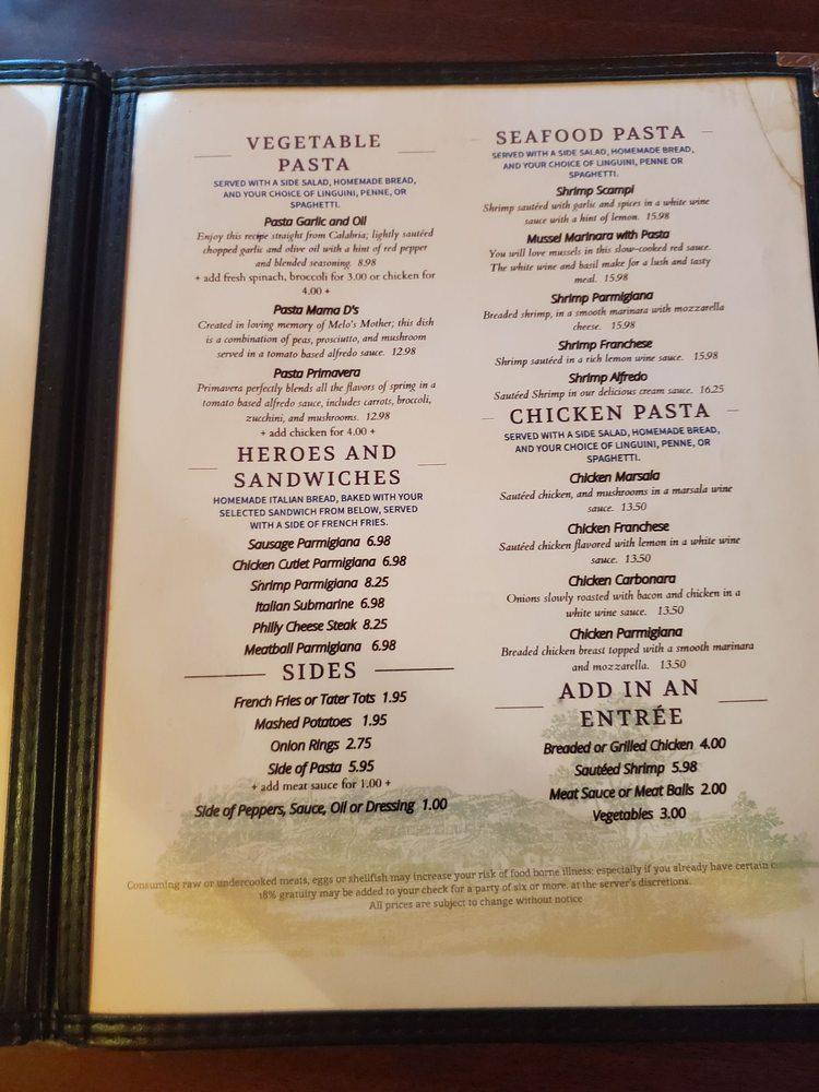Menu at Mama D’s pizzeria, Calvert City