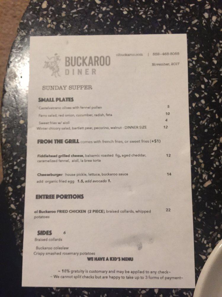 Menu at Ol Buckaroo restaurant, Three Rivers