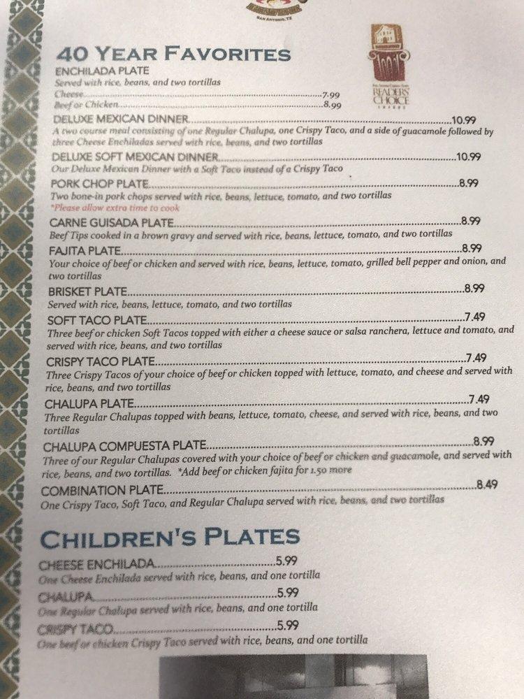 Menu at Original Blanco Cafe, San Antonio, Fredericksburg Rd