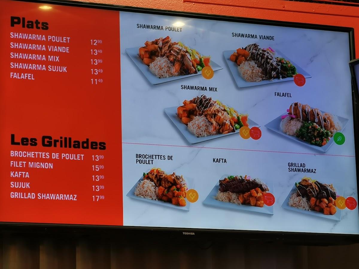 Carta del restaurante Shawarmaz, Montreal