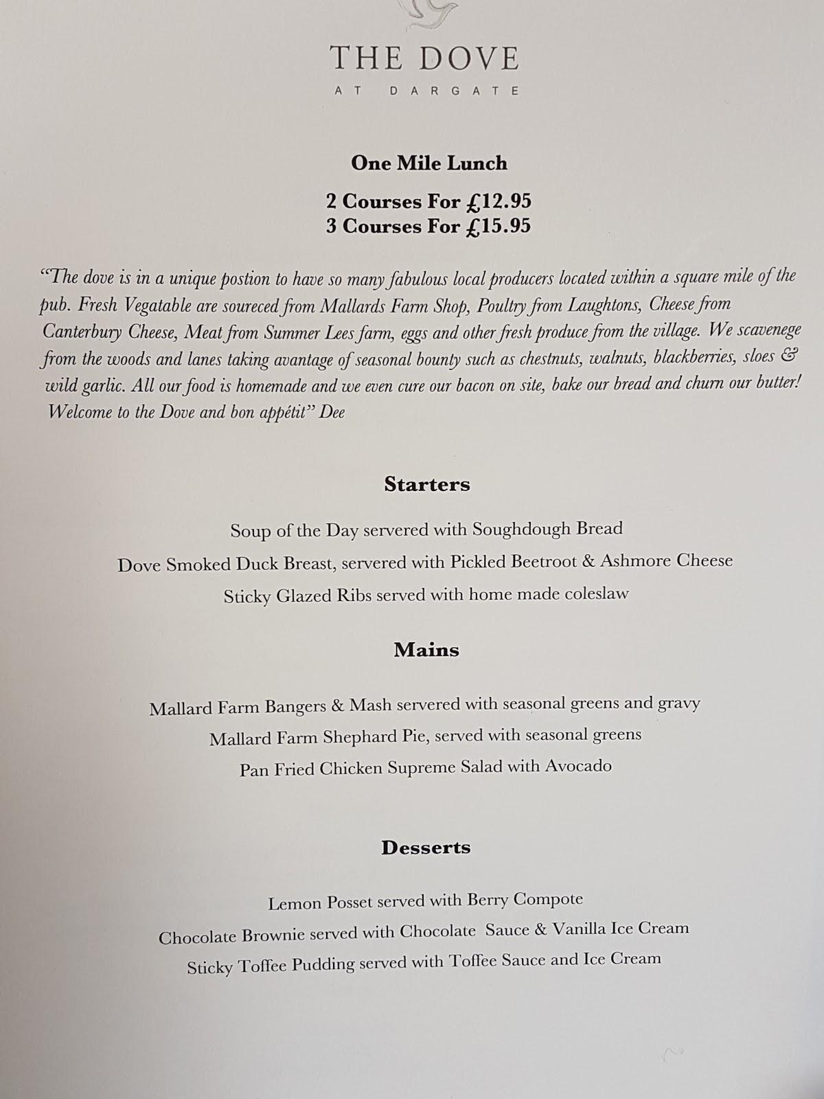 Menu at The Dove pub & bar, Boughton-under-Blean