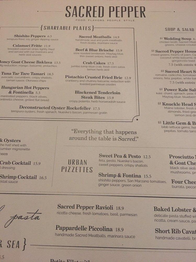 Menu at The Sacred Pepper restaurant, Tampa