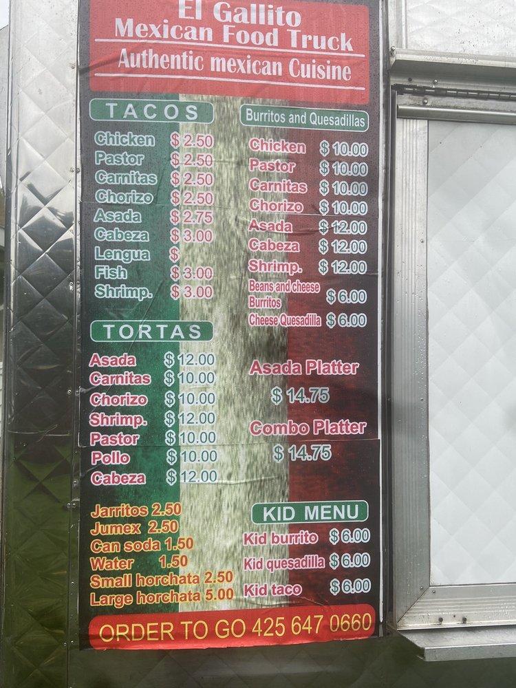Menu at El Gallito Mexican Food Truck restaurant, Renton, SE Carr Rd