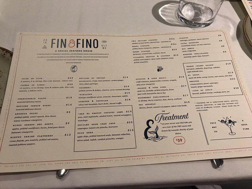 Menu at Fin & Fino pub & bar, Charlotte