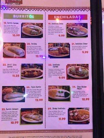Menu at Los Rancheros restaurant, Santa Rosa Beach