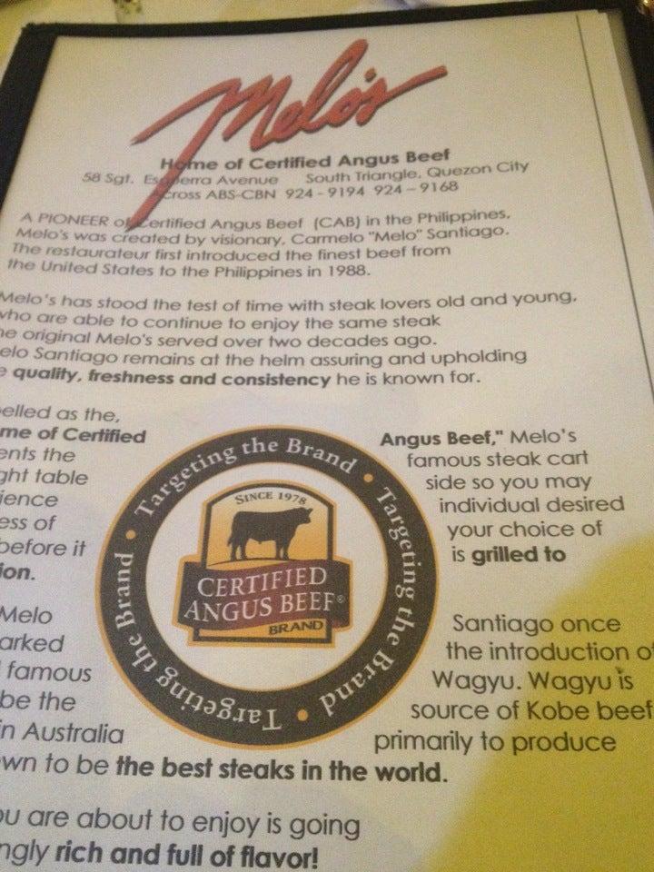 Menu at Melo's Restaurant, Quezon City, 58 Sgt. Esguerra Ave