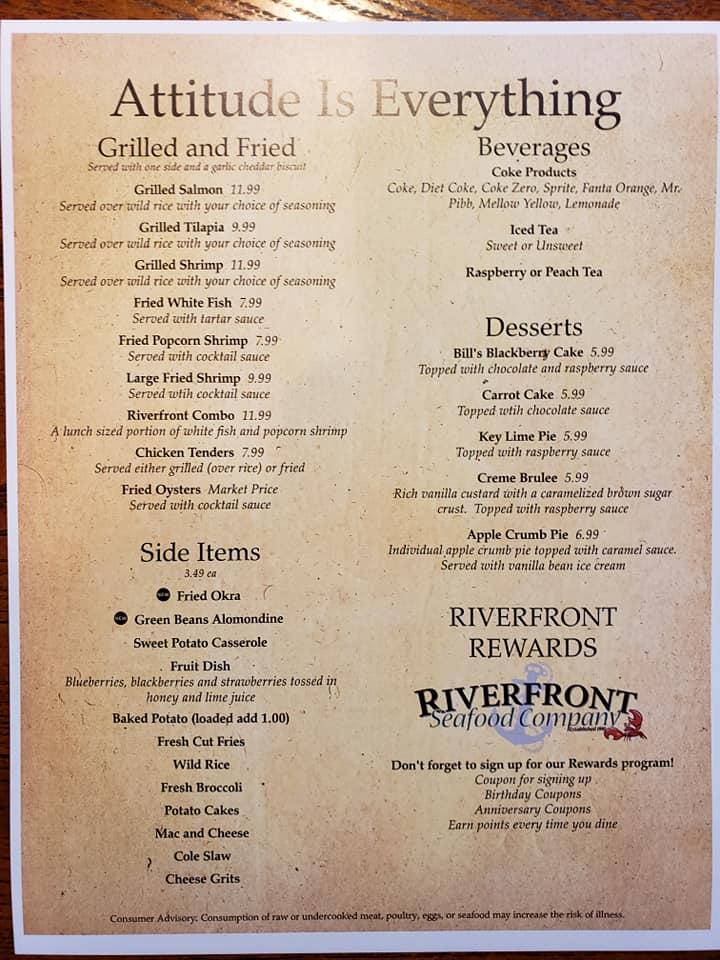 Menu at Riverfront Seafood Co restaurant, Kingsport