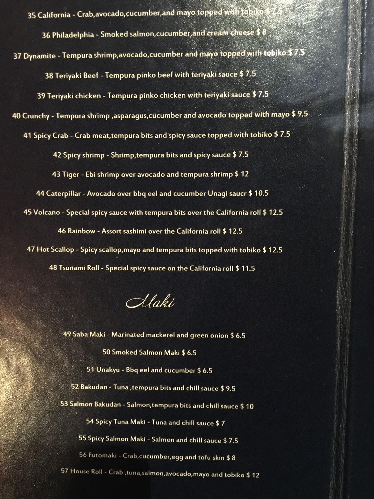 Menu at Sushi 251 restaurant, Kenora
