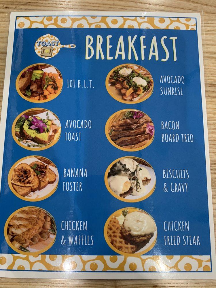 Menu at Toast 101 restaurant, Tucson