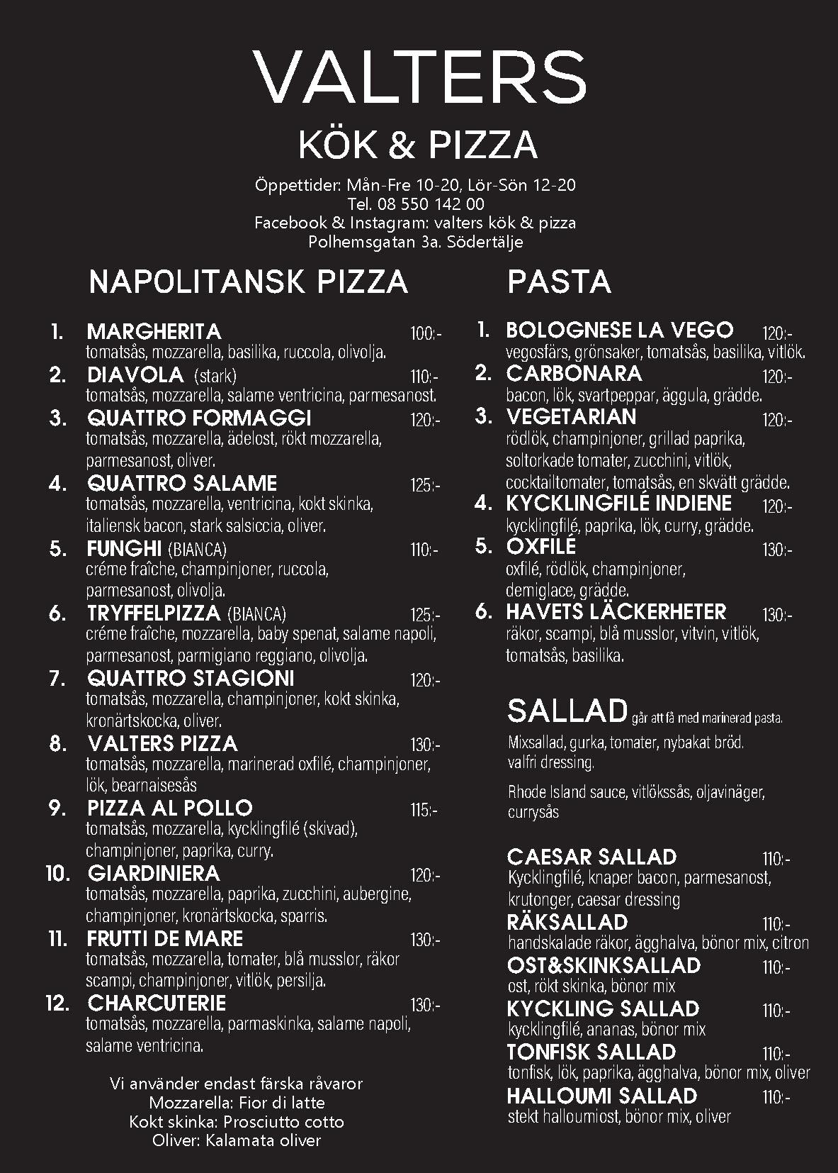 Menu at SOT restaurant, Södertälje, Polhemsgatan 3A
