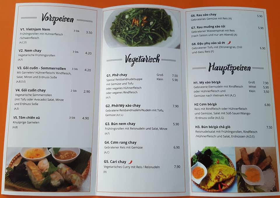 Menu at Vietnjam Njam Style restaurant, Vienna