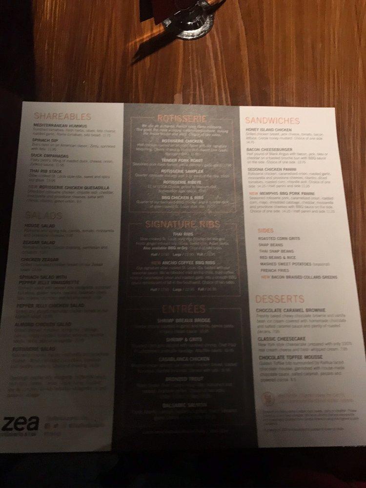 Menu at Zea Rotisserie & Bar, Denham Springs, Crossing Cir