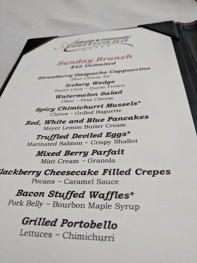 Menu at Americana Restaurant, Las Vegas