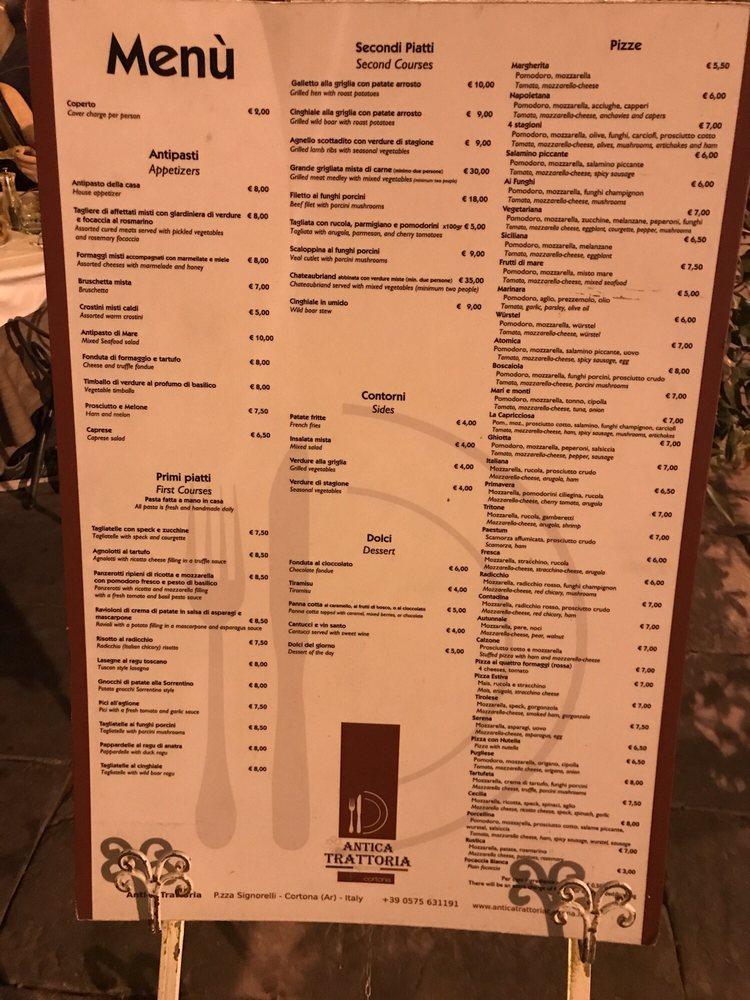 Menu da Antica Trattoria pizzeria, Cortona