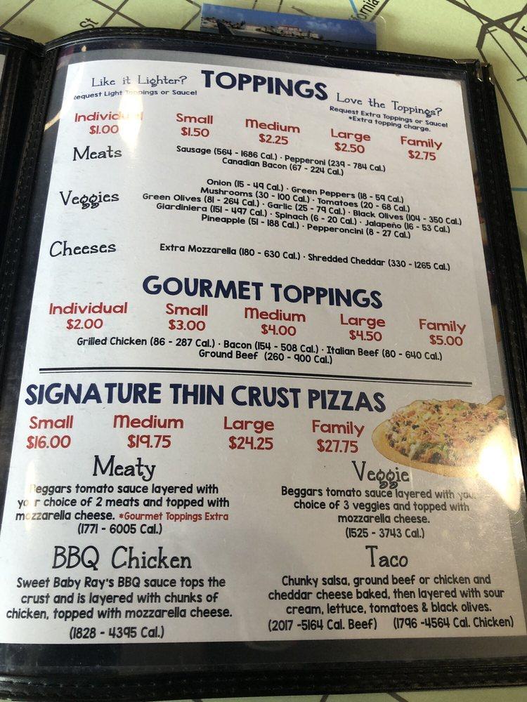 Menu at Beggars Pizza pizzeria, Crown Point, E Summit St
