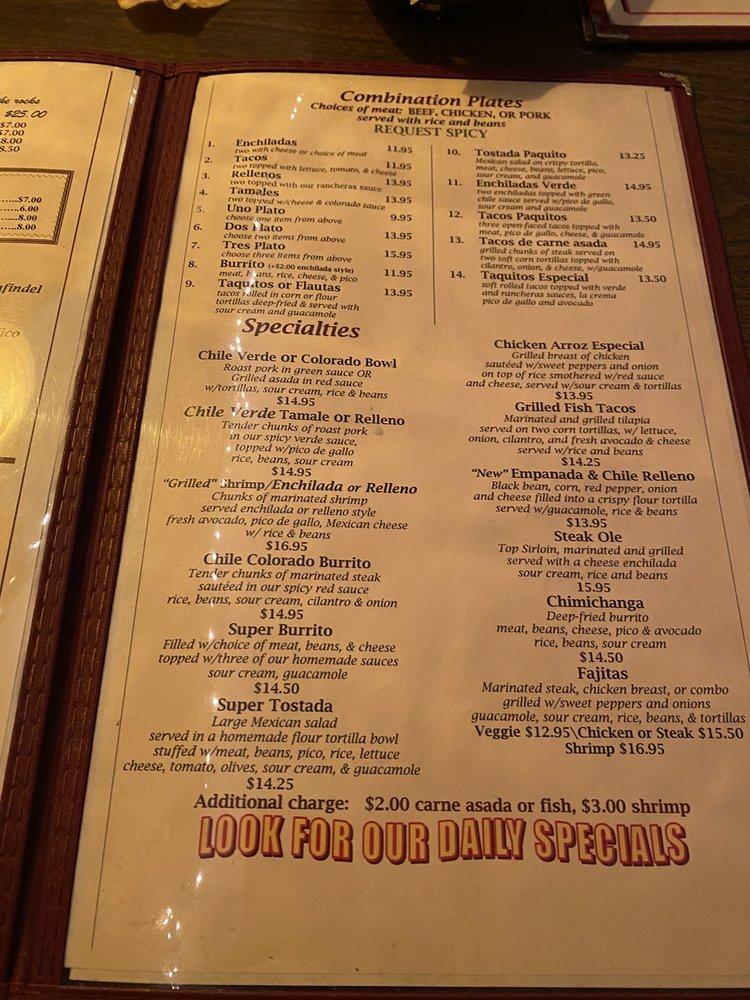 Menu at Compadres restaurant, Dayton