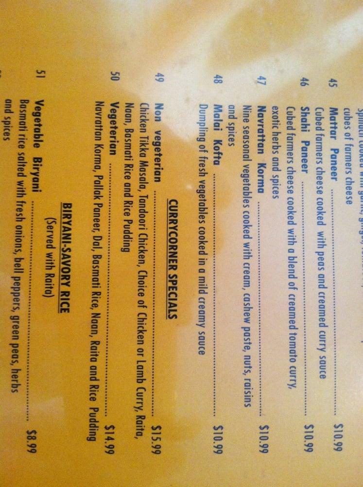 Menu at Curry Corner restaurant, Lacey, Martin Way E Ste 2
